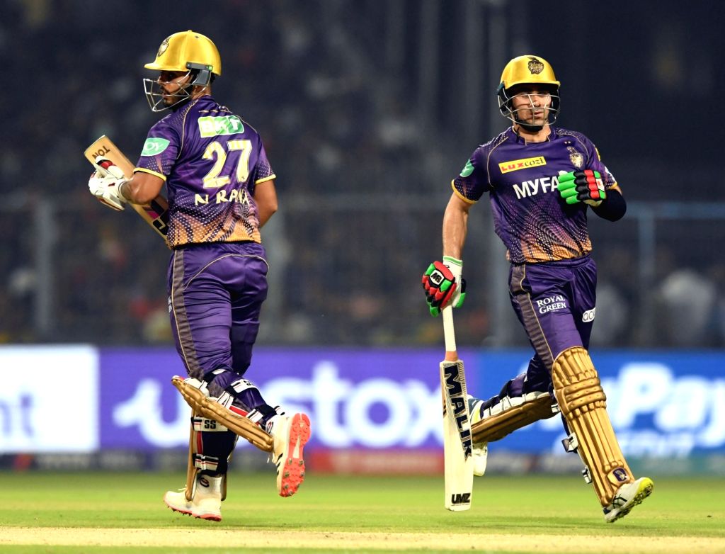 KKR batter Rahmanullah Gurbaz along with batter Nitish Rana run between ...