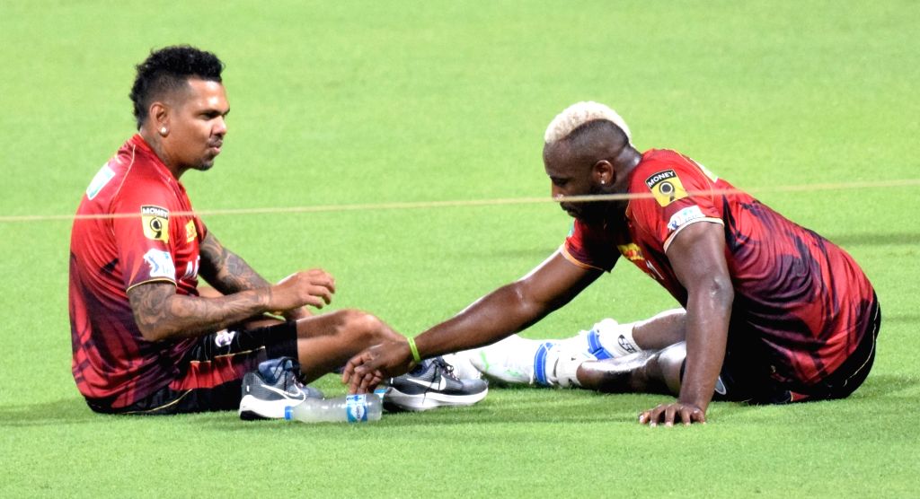 : KKR players Andre Russell and Sunil Narine during a practice session