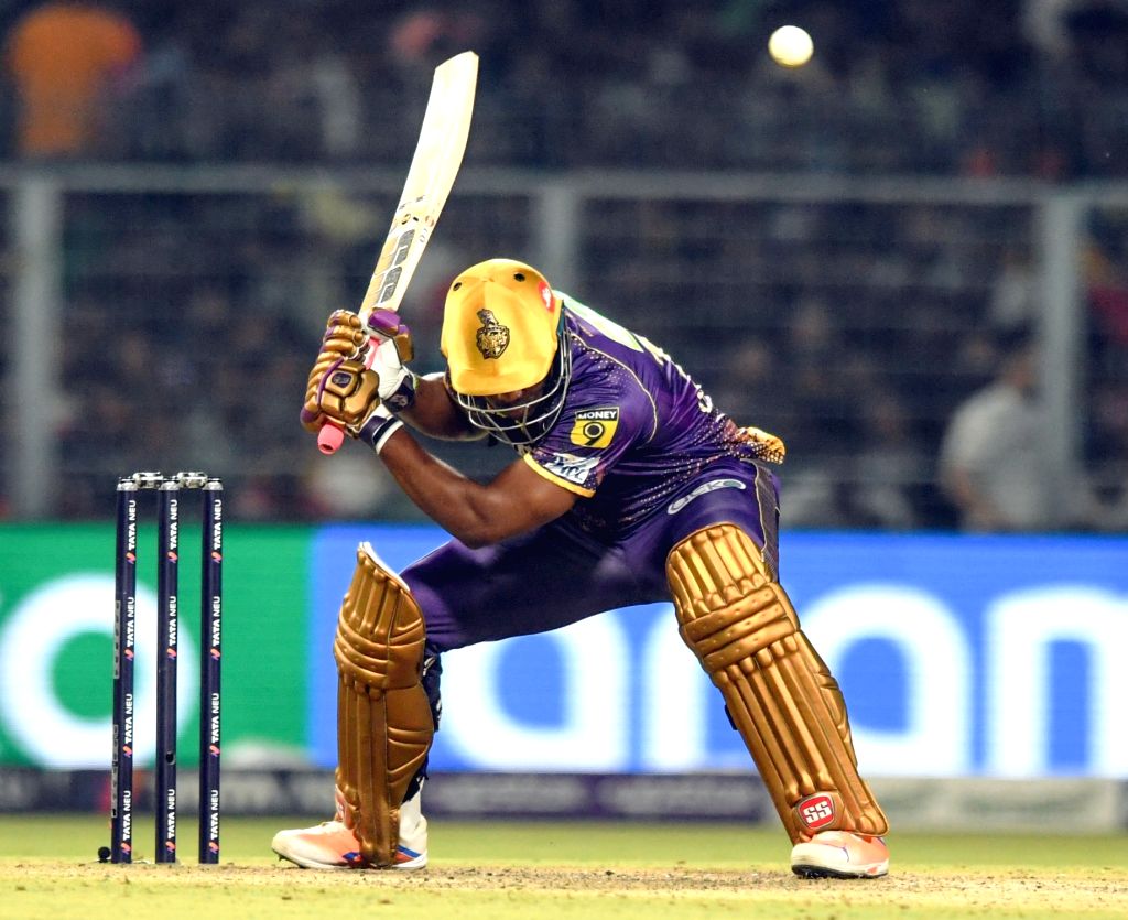 KKR's Andre Russell avoids a bouncer during the IPL 2023 match