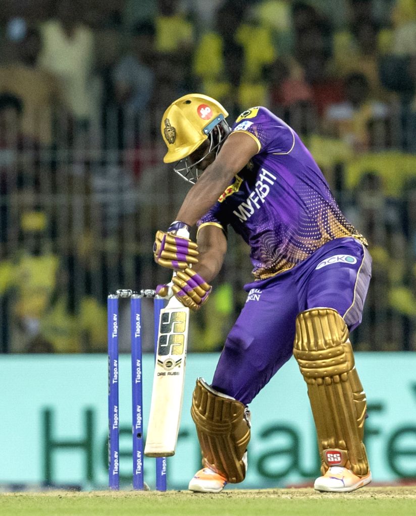 KKR's Andre Russell plays a shot during the IPL 2023 match