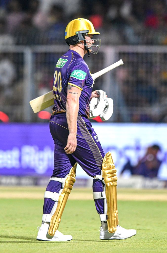 KKR's batsman Jason Roy walks back after his dismissal
