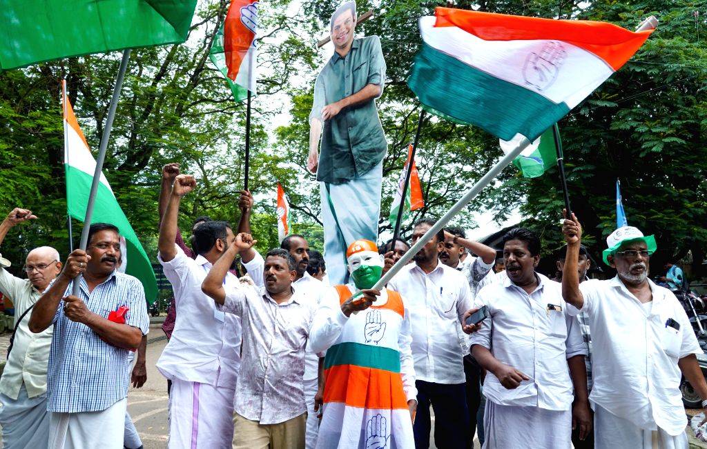 Kochi : Congress workers celebrate the party's lead during counting of ...