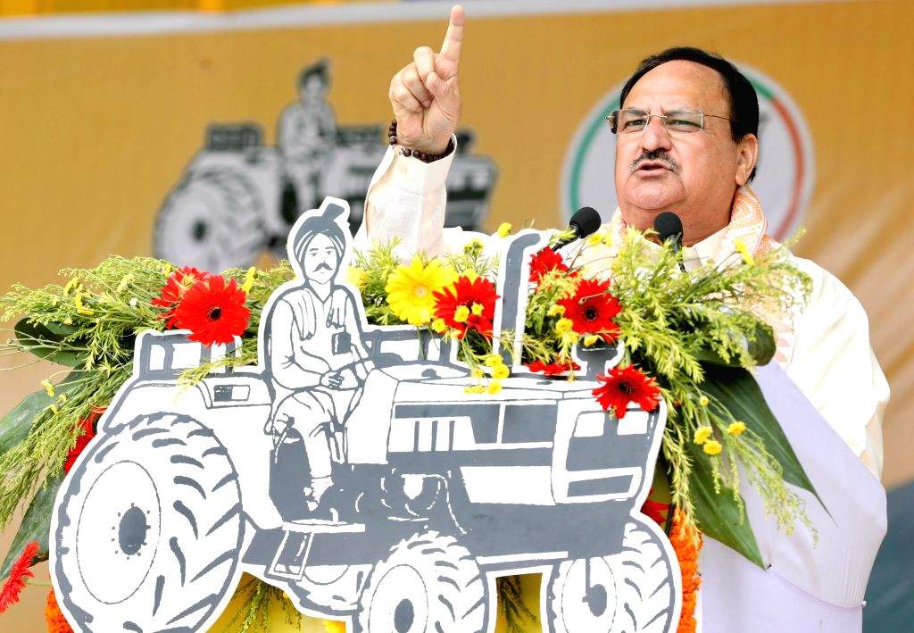 BJP National President JP Nadda addresses during a public meeting