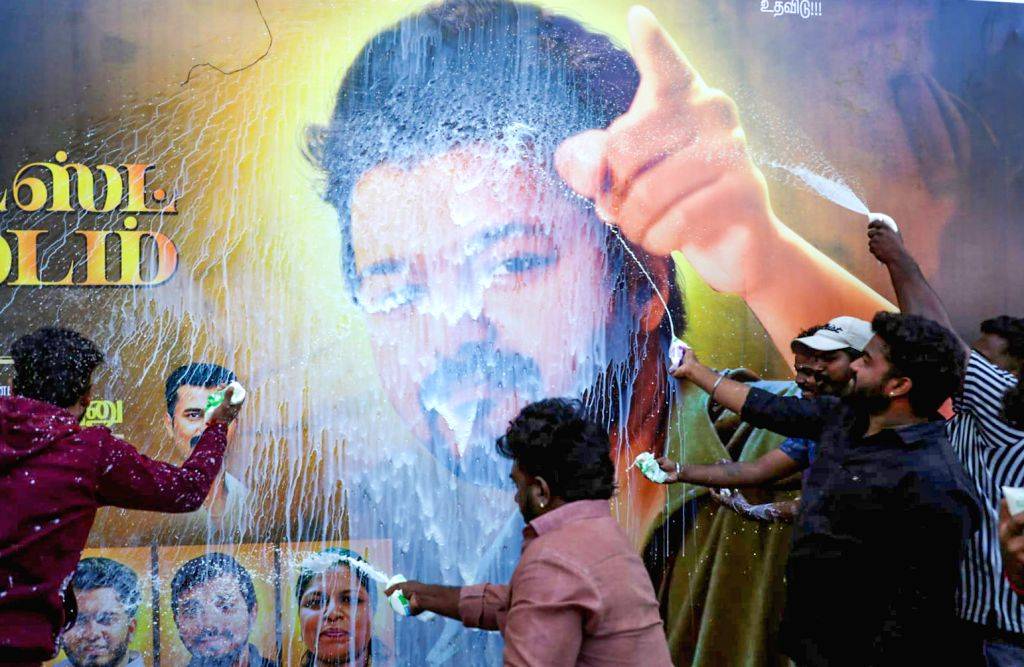 Kollywood actor Vijay's fans celebrate the release of his film 'The ...