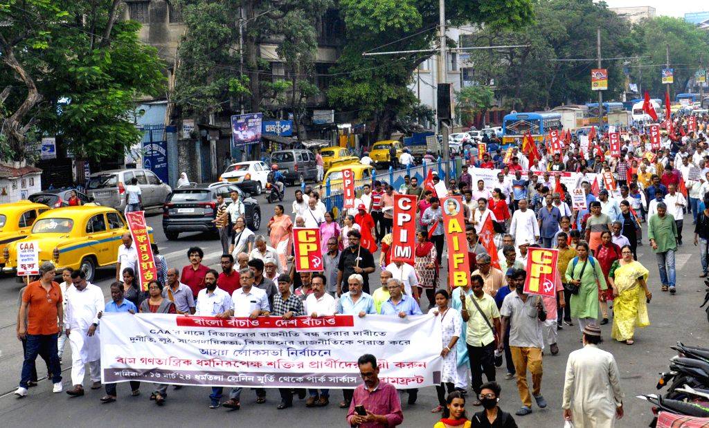 Left Front leaders and activists during a protest rally against the ...