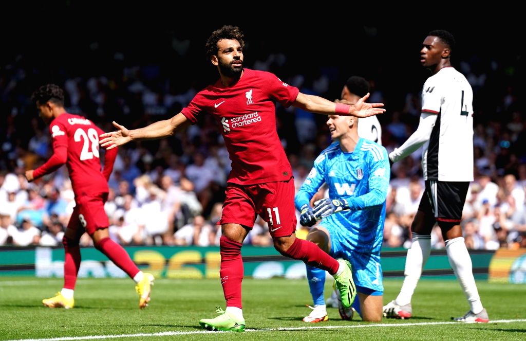 : London :Liverpool's Mohamed Salah celebrates scoring his side's ...
