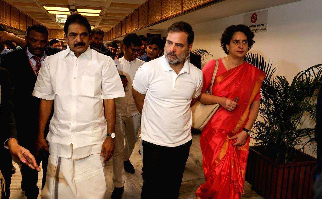 Lok Sabha LoP and Congress MP Rahul Gandhi leaves after attending a ...