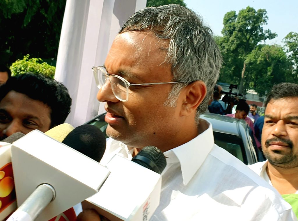 New Delhi : Lok Sabha MP Karti Chidambaram arrives at AICC headquarters