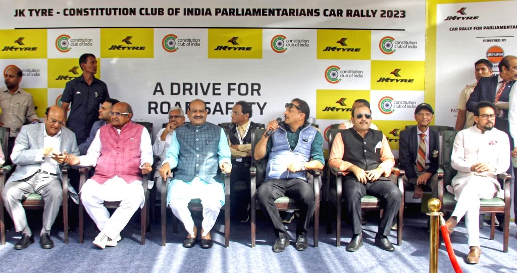 Lok Sabha Speaker Om Birla during flagging off the car rally