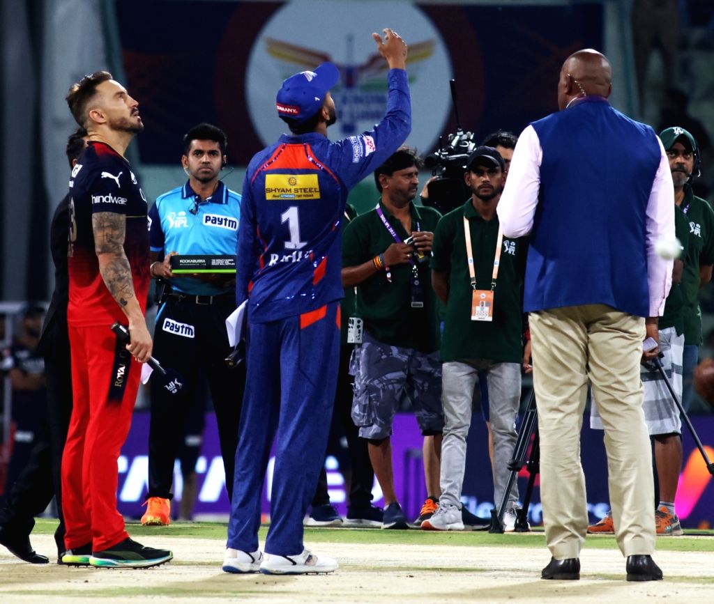 Lucknow : LSG captain KL Rahul and RCB captain Faf du Plessis during ...