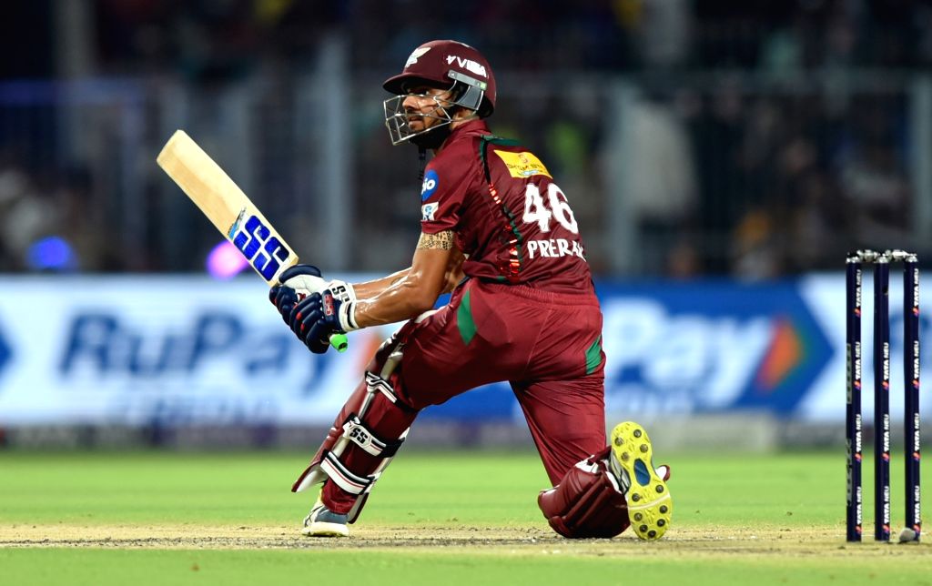LSG's batsman Prerak Mankad plays a shot during the IPL 2023 match