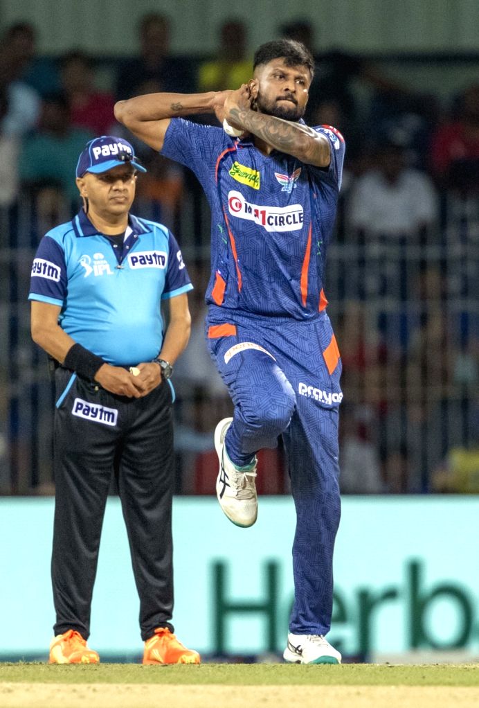 LSG's bowler Krishnappa Gowtham bowls