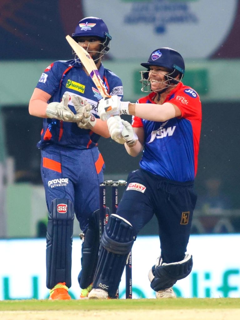 Lucknow : DC captain David Warner plays a shot