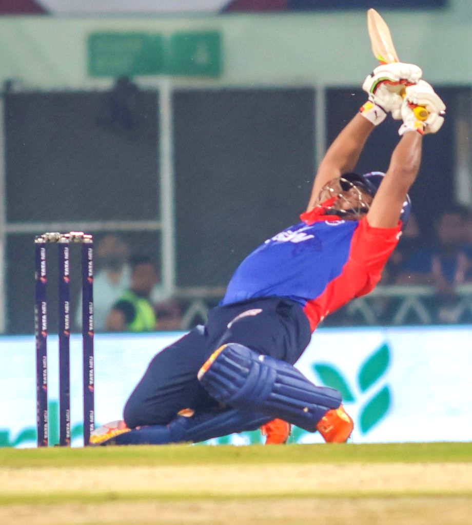 Lucknow : DC's Sarfaraz Khan plays a shot