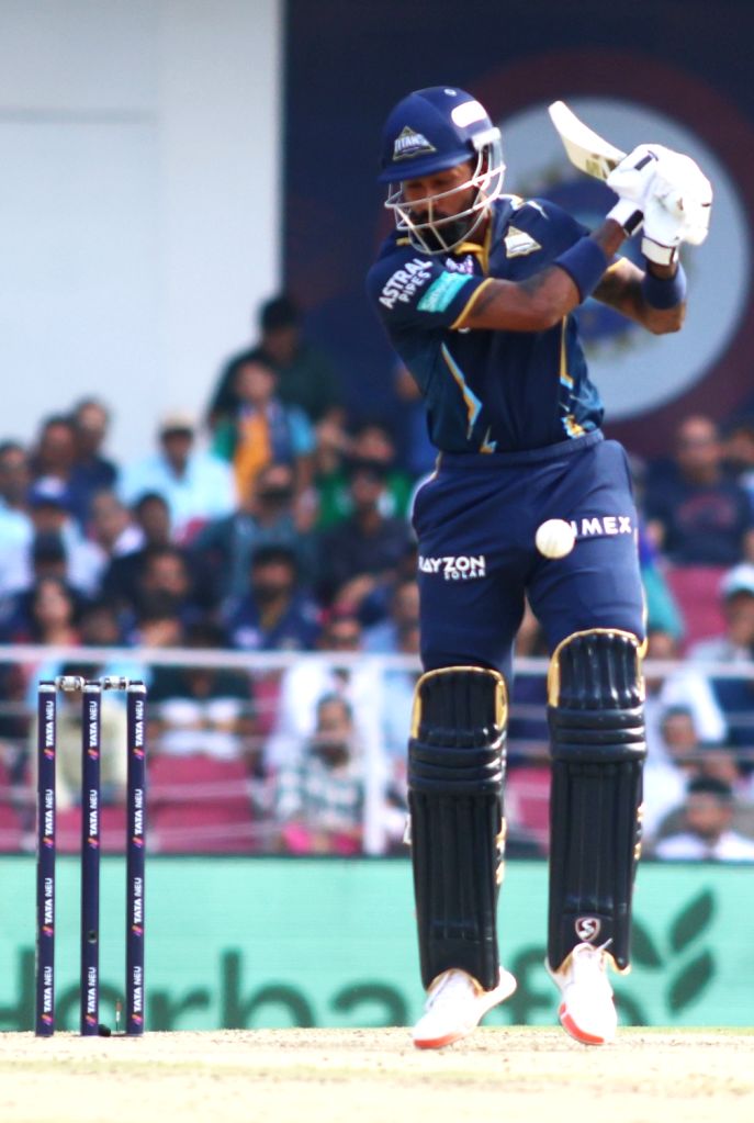 Lucknow : GT captain Hardik Pandya plays a shot