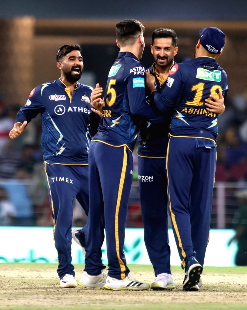 Lucknow : GT players celebrate after winning the IPL 2023 match against LSG