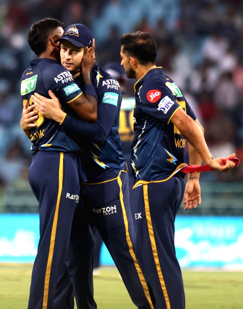 Lucknow : GT players celebrate after winning the IPL 2023 match against LSG