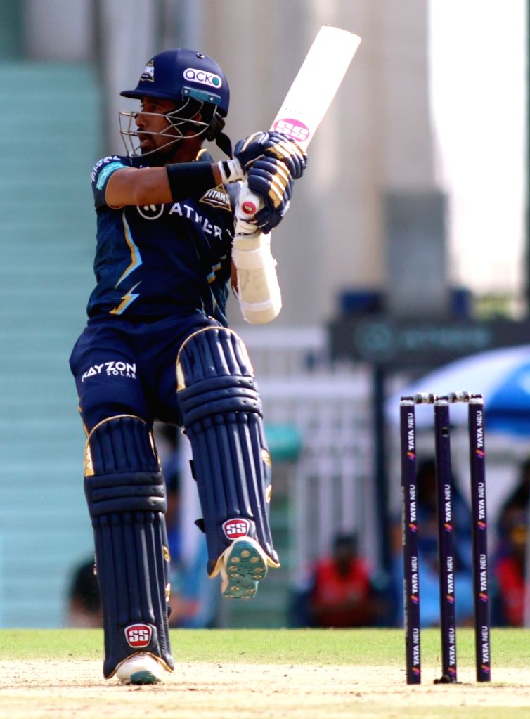 Lucknow : Gujarat Titans' Wriddhiman Saha plays a shot