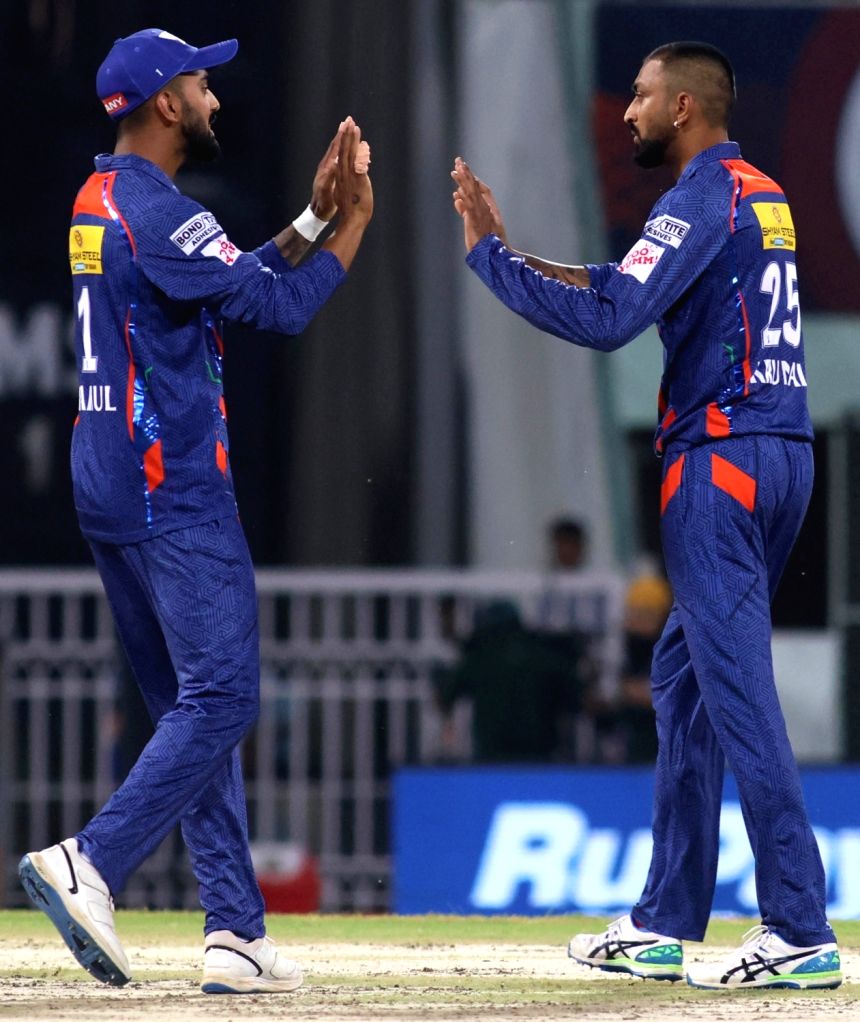 Lucknow : LSG bowler Krunal Pandya along with team captain KL Rahul ...