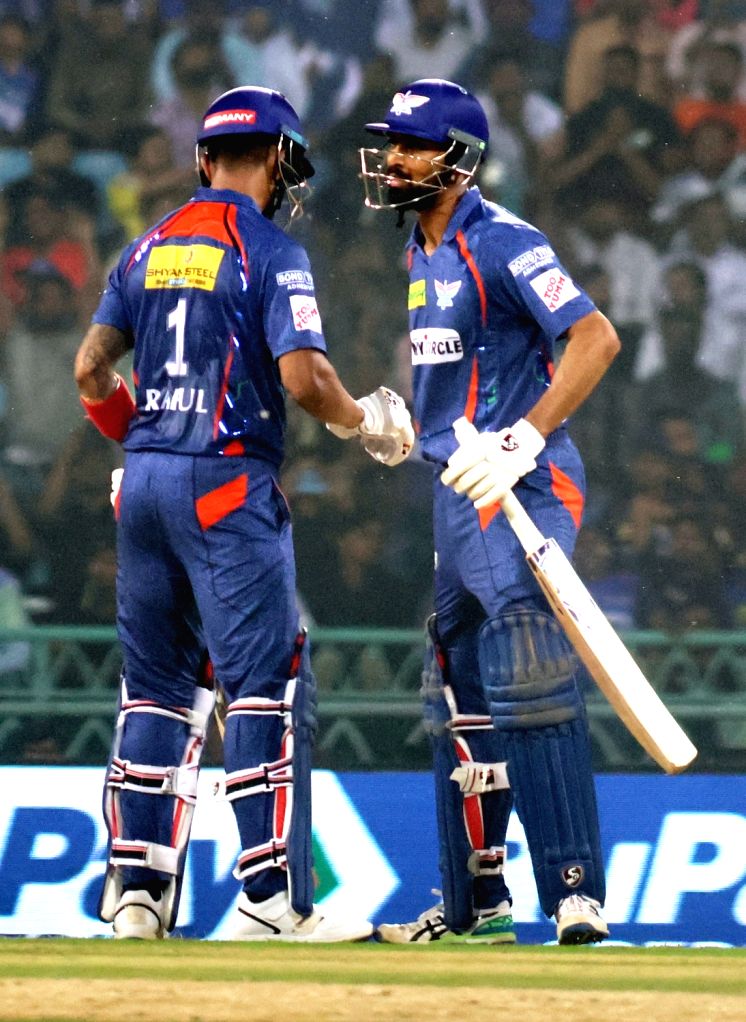 Lucknow : LSG captain KL Rahul celebrates his half century with ...