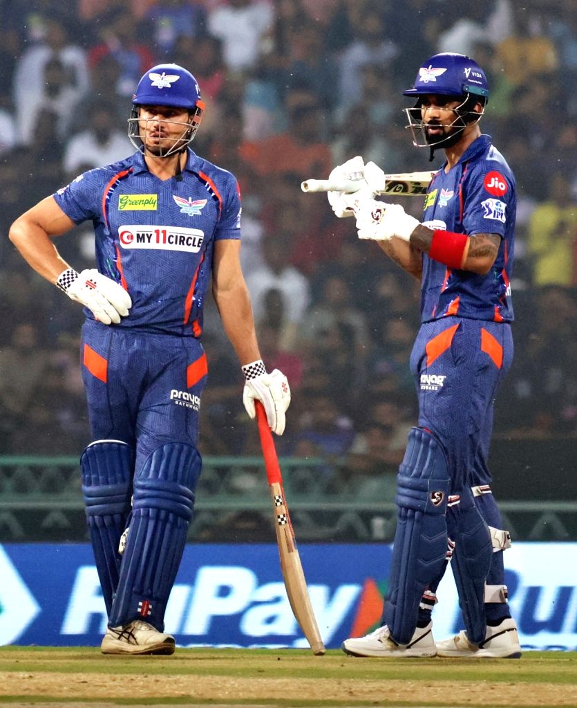 Lucknow : LSG captain KL Rahul with teammate Marcus Stoinis during the ...