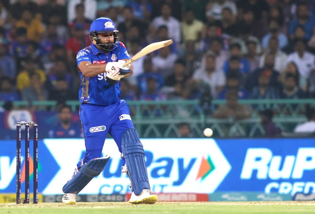: Lucknow : Mumbai Indians captain Rohit Sharma plays a shot