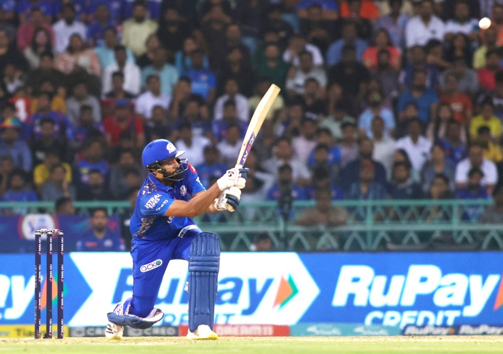 : Lucknow : Mumbai Indians captain Rohit Sharma plays a shot