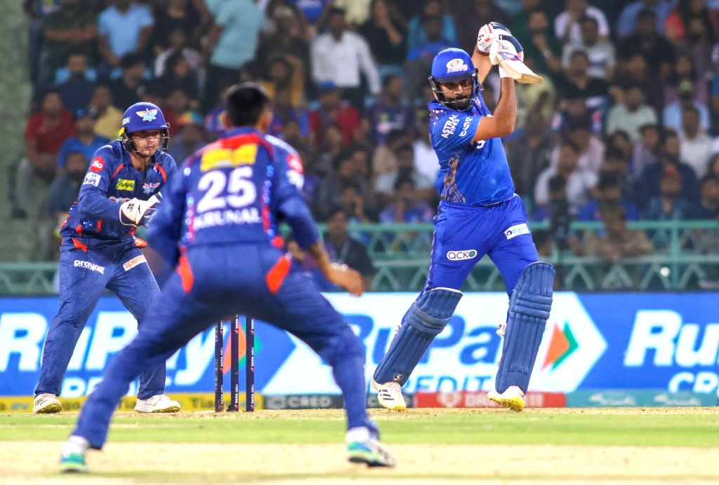 : Lucknow : Mumbai Indians captain Rohit Sharma plays a shot