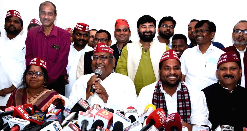 : Lucknow :Nishad party National President Sanjay Nishad addresses a ...