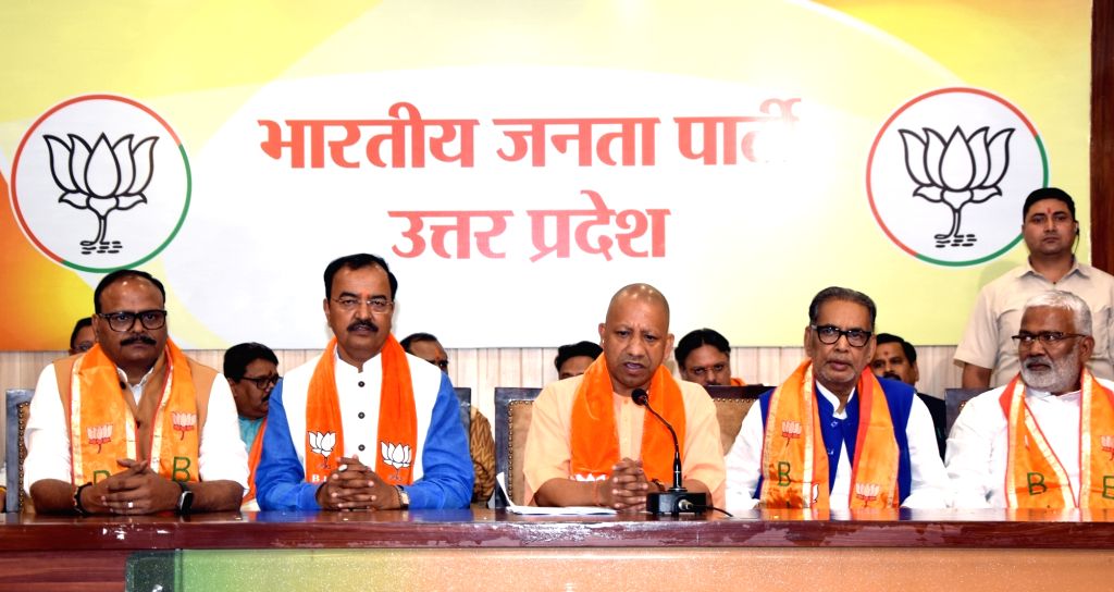 : Lucknow: UP CM Yogi Adityanath addresses a press conference after the ...