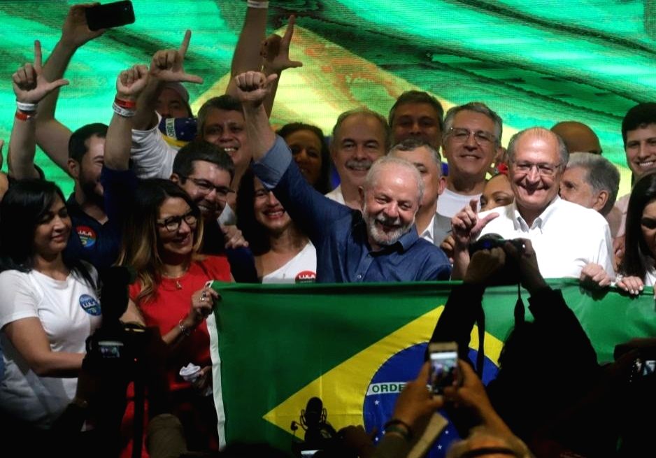 Luiz Inacio Lula da Silva (C, front) attends a celebration event in Sao ...