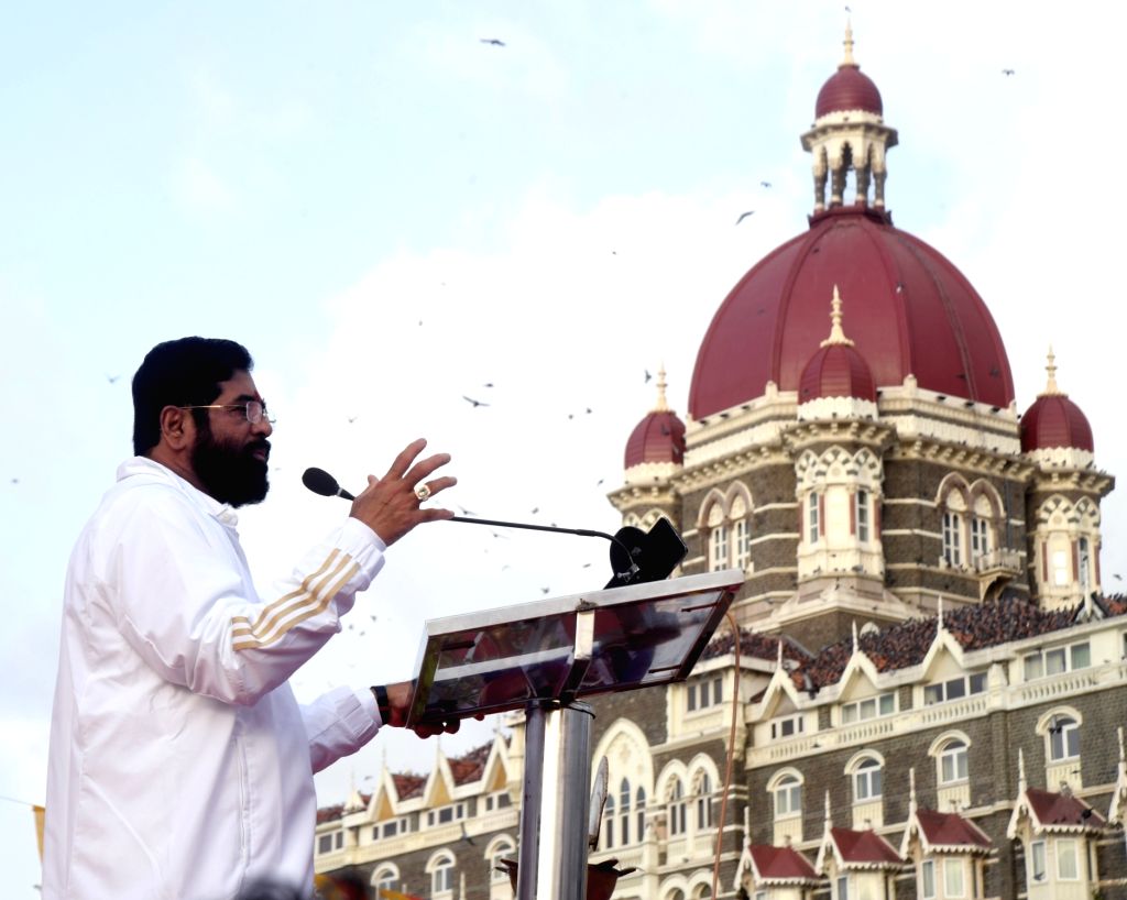 : Mumbai: Maharashtra Chief Minister Eknath Shinde speaks during the ...