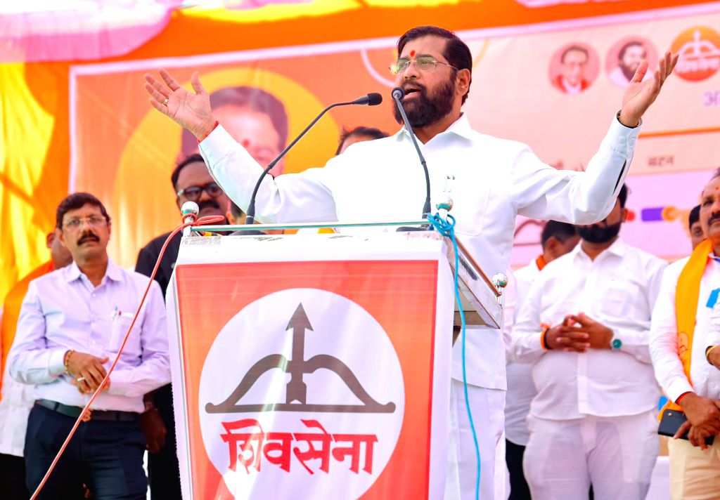Maharashtra CM Eknath Shinde attends an election rally for the ...