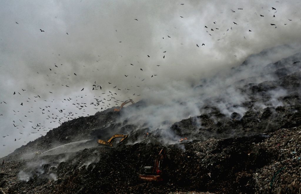 Firefighting at Ghazipur landfill on as toxic fumes fill air