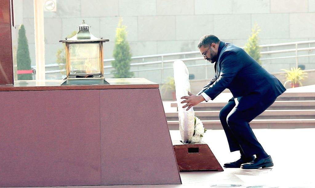 Maldives Defence Minister Mohammed Ghassan Maumoon pays tribute at the ...