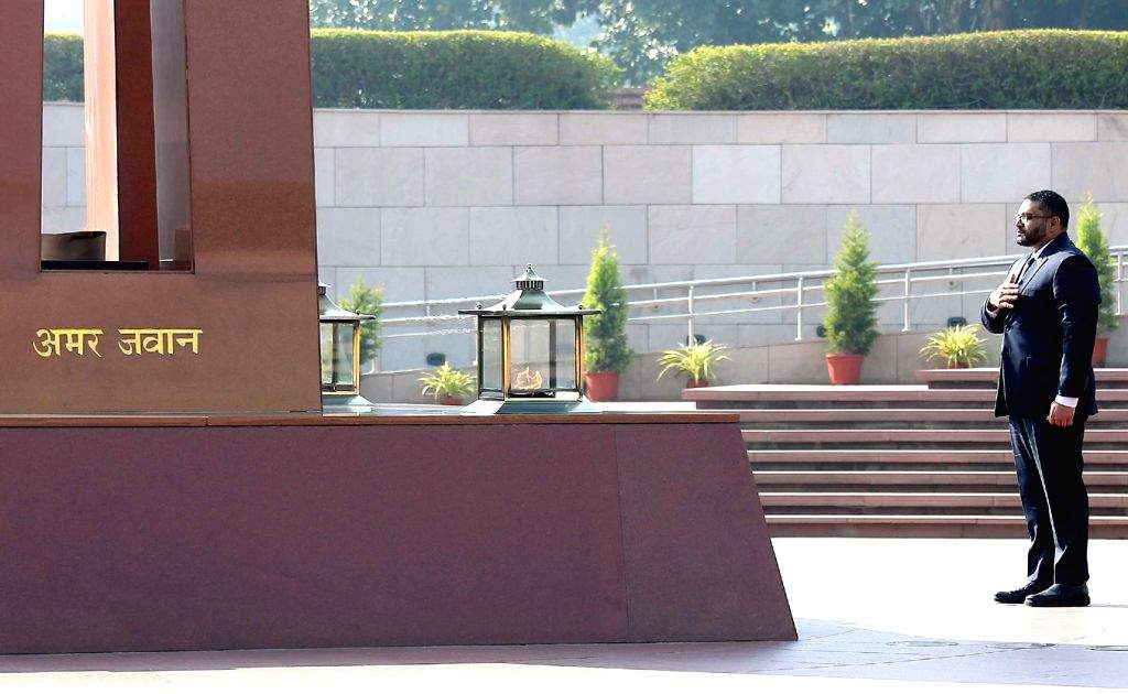 Maldives Defence Minister Mohammed Ghassan Maumoon pays tribute at the ...
