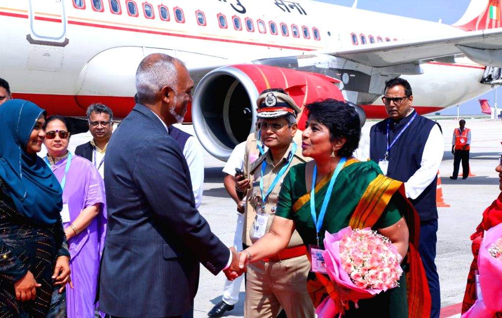 Maldives President Mohamed Muizzu, along with First Lady Sajidha ...