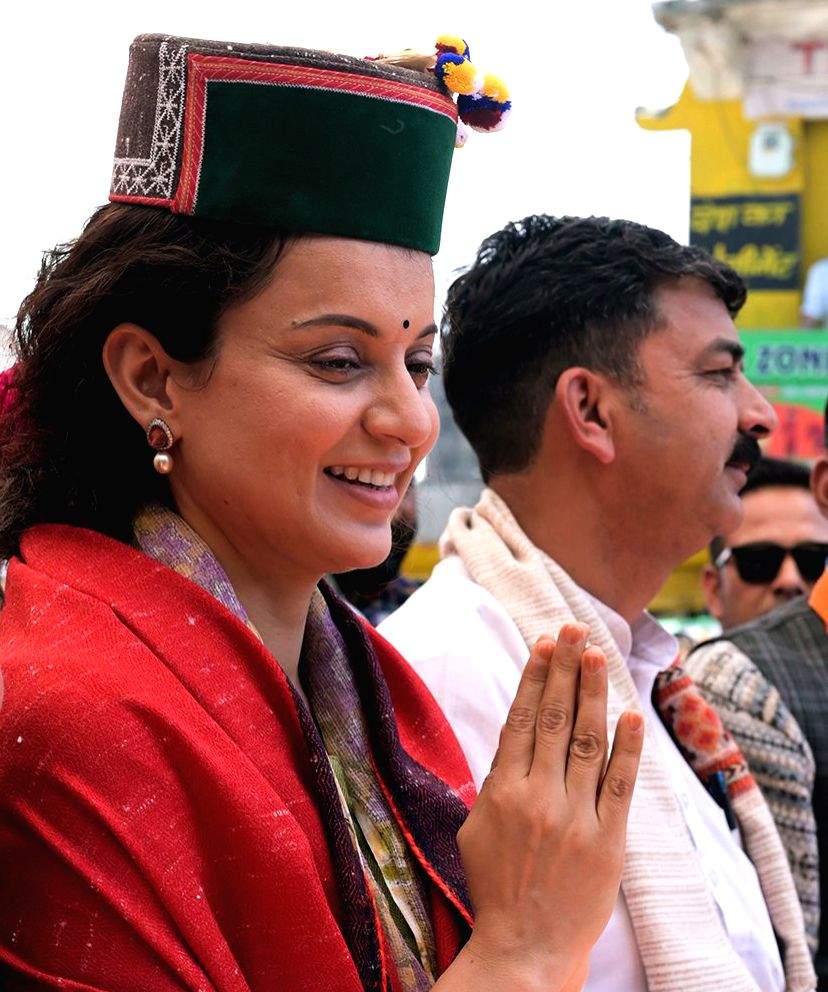 Mandi : Actor and BJP candidate Kangana Ranaut during an election ...