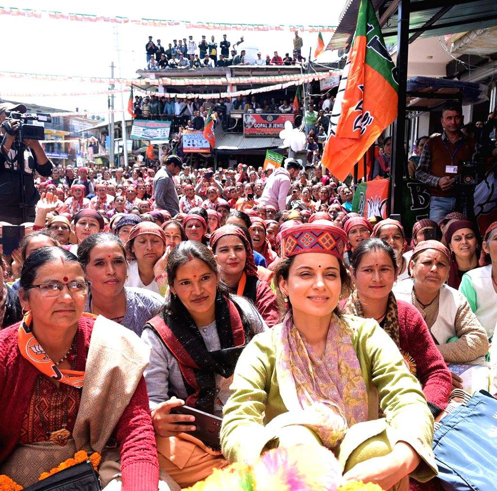 Mandi : Actor and BJP candidate Kangana Ranaut during an election ...