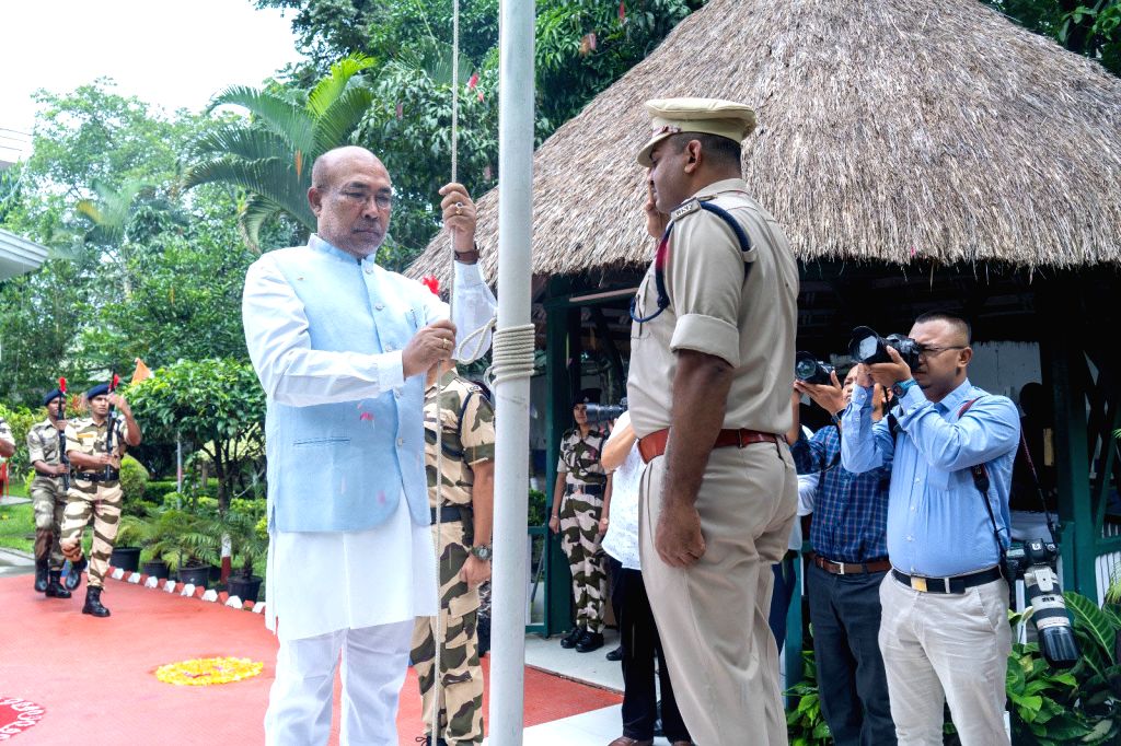 Manipur Chief Minister N. Biren Singh hoists the national flag