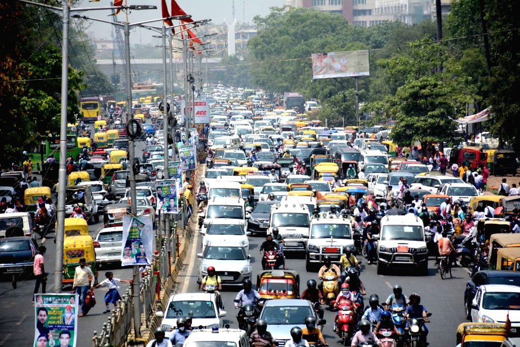 Massive traffic jam seen on a road in Patna