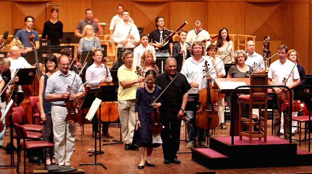 Zubin Mehta along with Midori Goto during a rehersal ceremony at NCPA