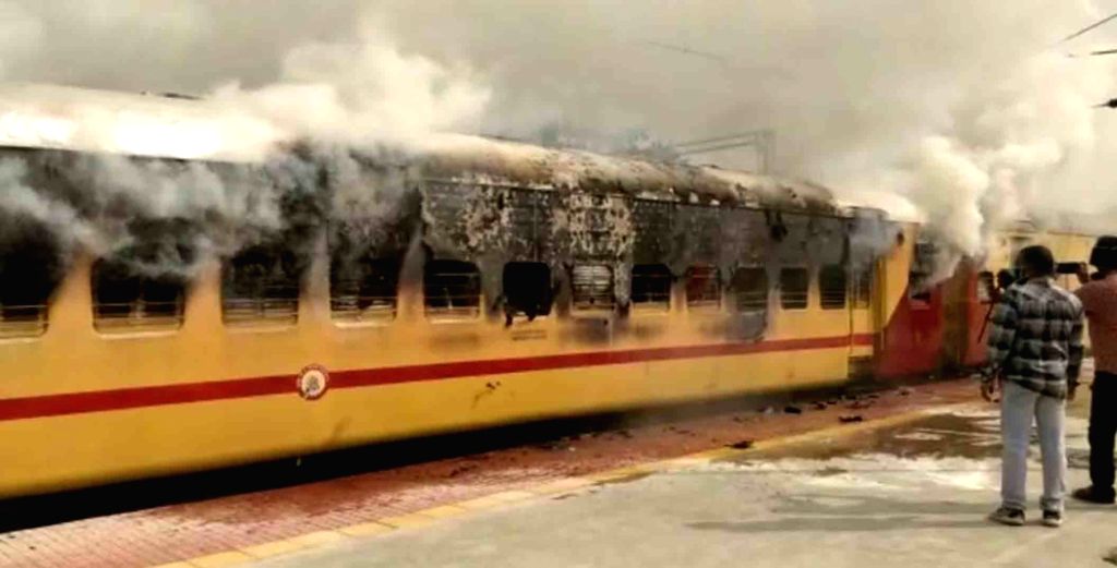Empty train coach catches fire near Hyderabad