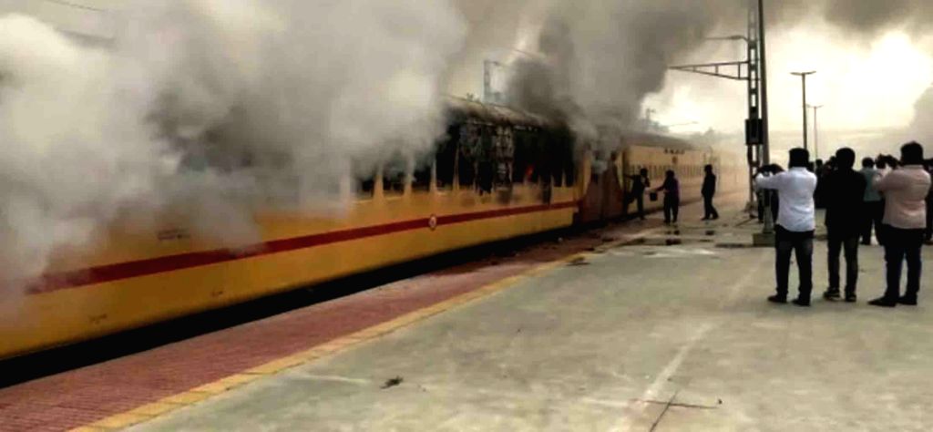 Empty train coach catches fire near Hyderabad