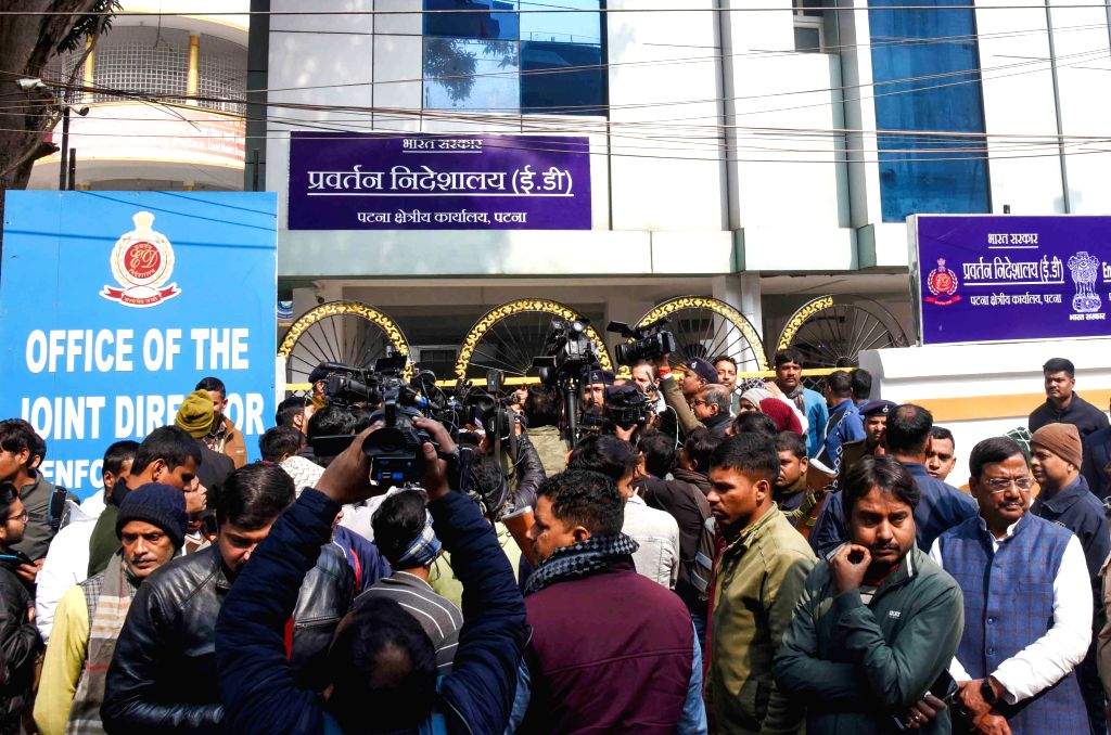 Media personnel outside the Enforcement Directorate (ED) office