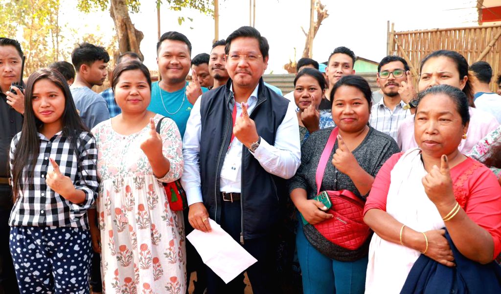 Meghalaya Chief Minister Conrad Sangma casts a vote