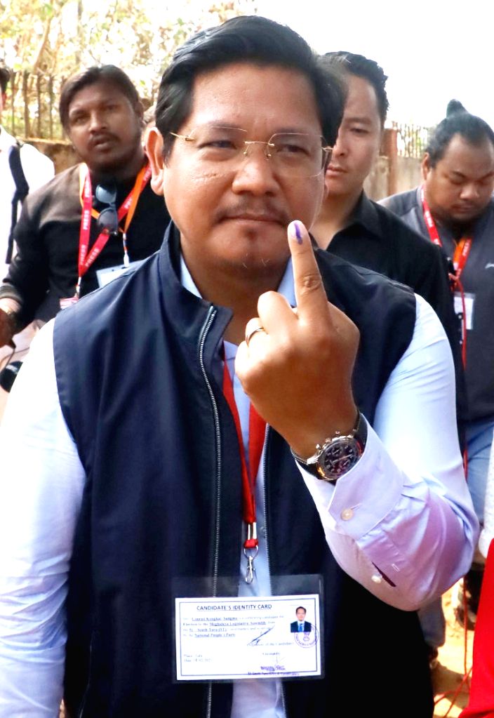 Meghalaya Chief Minister Conrad Sangma casts a vote