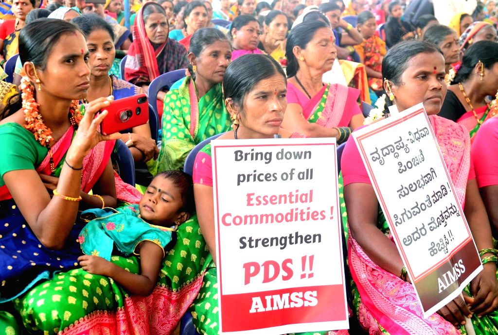 Members of All India Mahila Sanskritik Sangathan during a protest