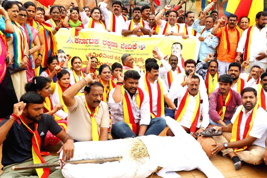 Members of Karnataka Rakshana Vedike Protest Against Kamal Haasan Over ...