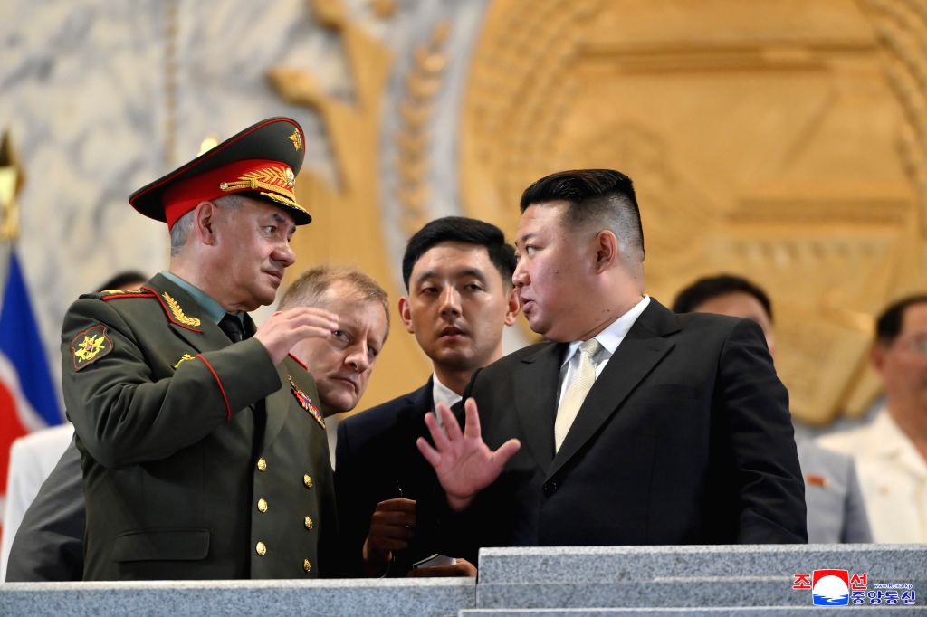 Military parade at Kim Il-sung Square in Pyongyang on the night of July ...